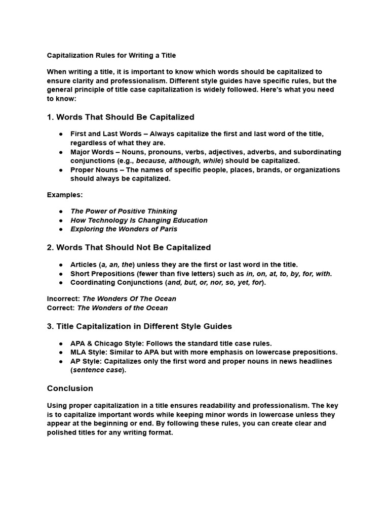 Rules of Capitalization When Writing A Title | PDF