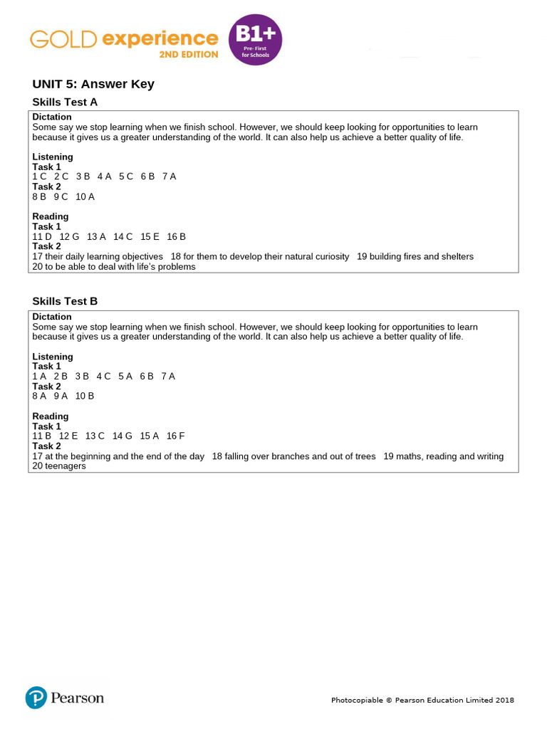 Unit 5 Skills Test Answer Key | PDF