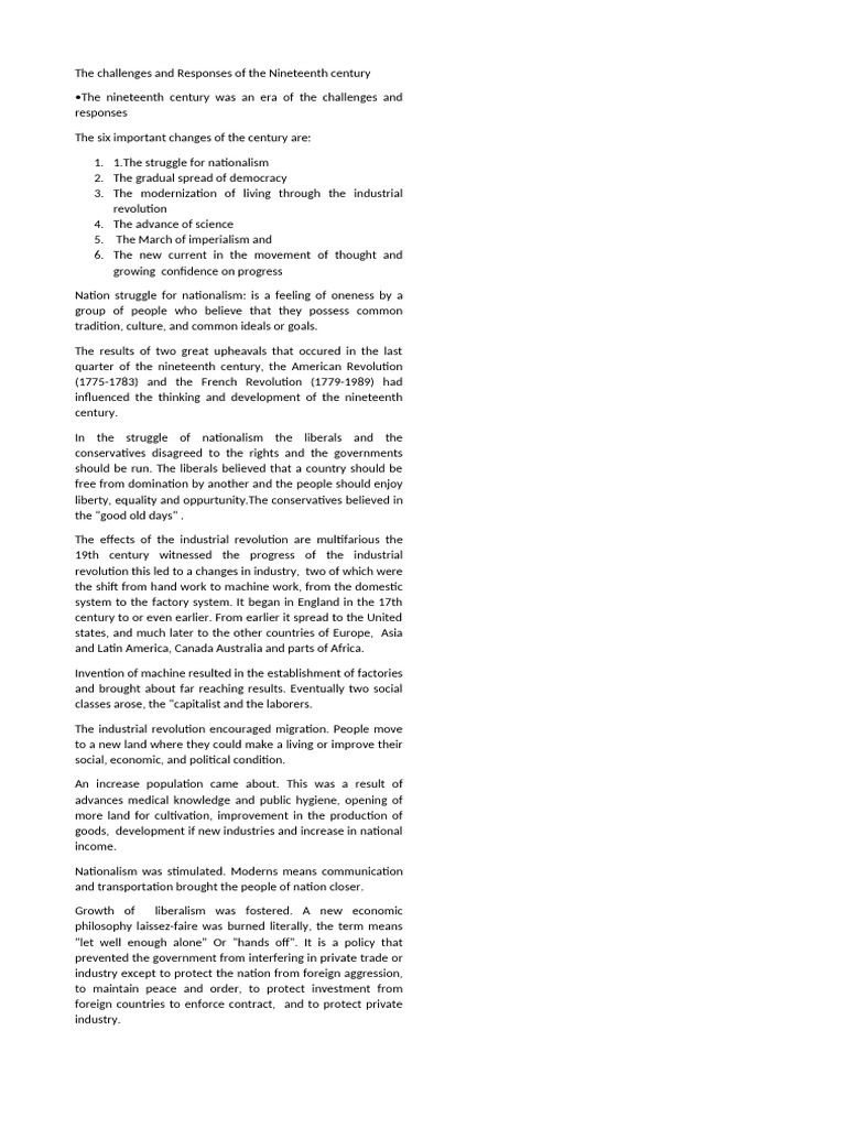 19th Century: Challenges & Changes | PDF | Liberalism | Nationalism