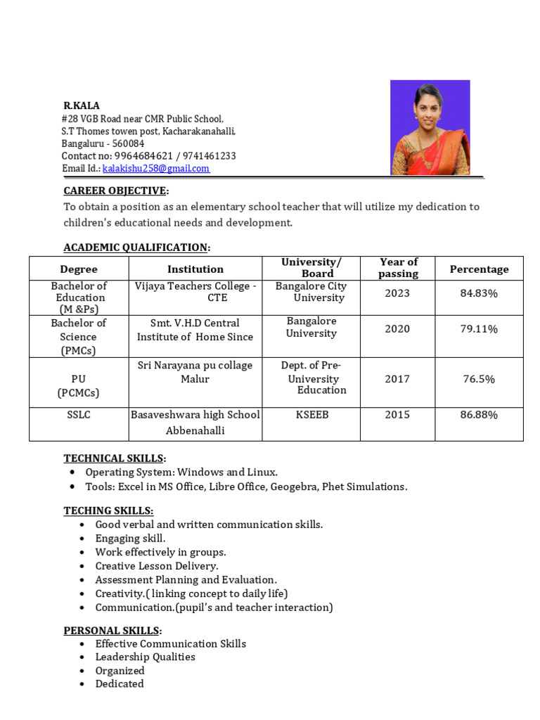 Academic Profile R.kala | PDF