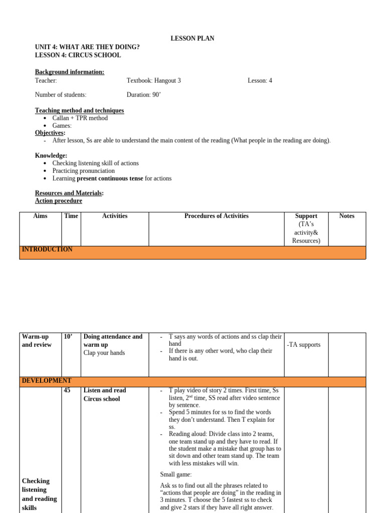 MV1 - Lesson Plan - Unit4 - Lesson 4 | PDF | Reading Comprehension | Cognition