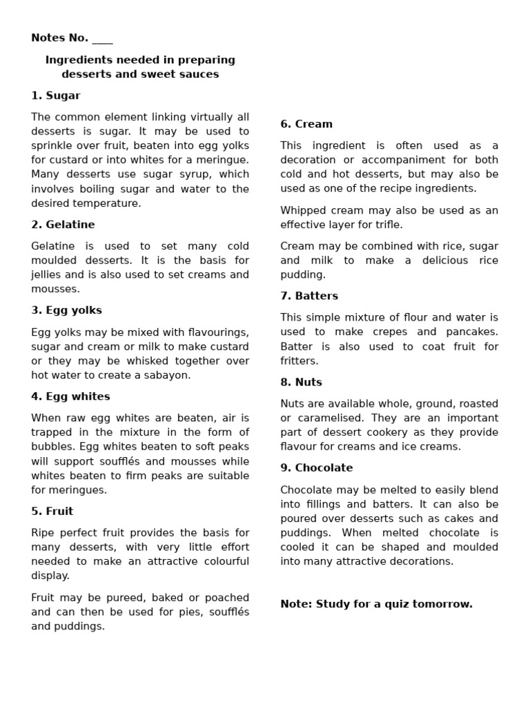 TLE Notes No.4.3 | PDF | Desserts | Custard