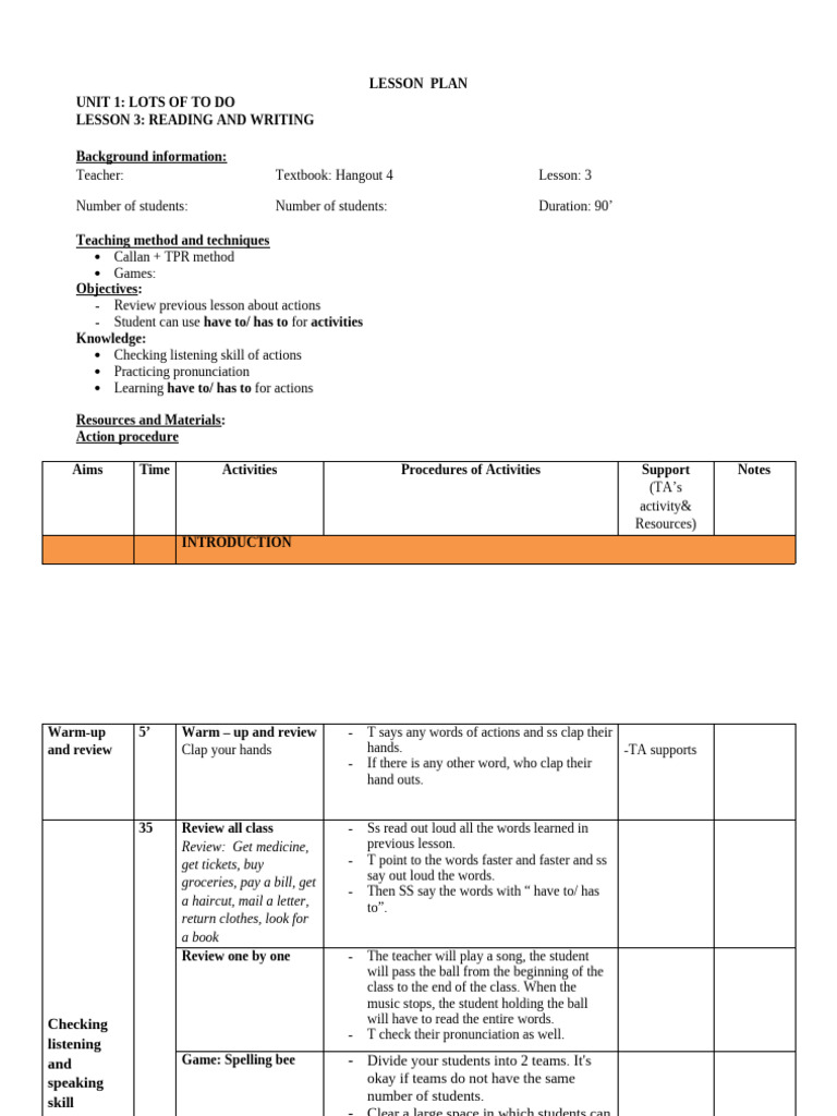MV3 - Lesson Plan - Unit1 - Lesson 3 | PDF | Human Communication | Learning
