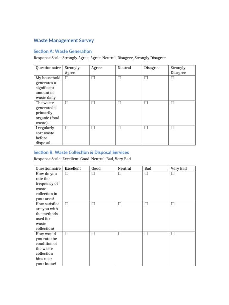 Waste Management Survey Questionnaire | PDF | Waste Management | Waste