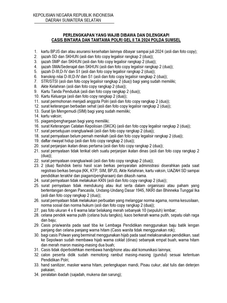 Perlengkapan Yang Wajib Dibawa Dan Dilengkapi Casis | PDF