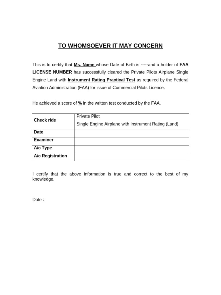 FAA Private Pilot Certification Document | PDF