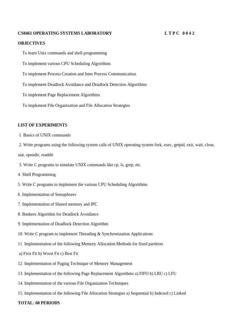 OS LAB Syllabus | PDF