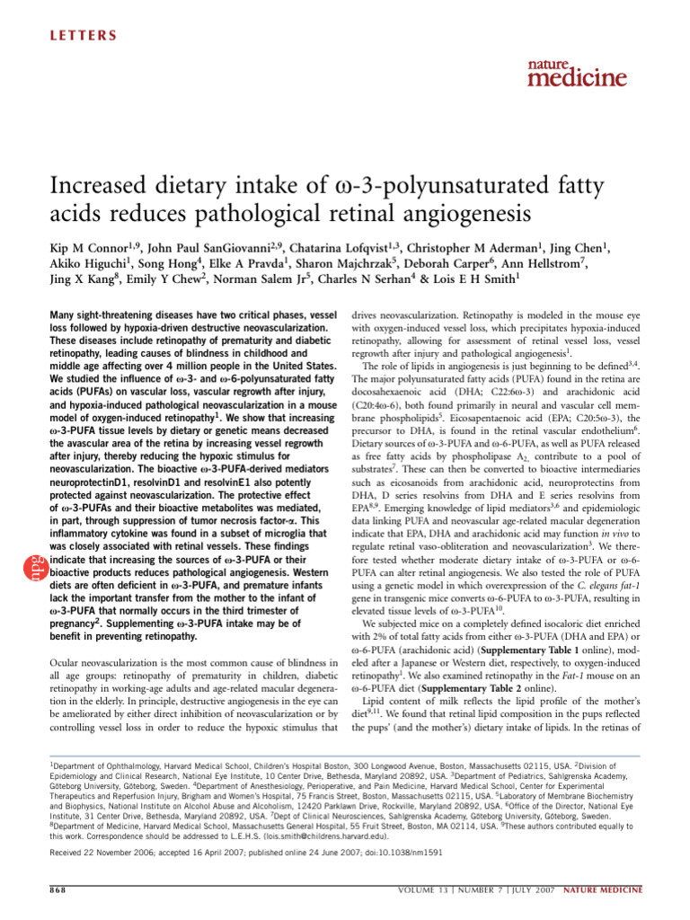 2007 Nat Med - Retinal Angiognesis With DHA | PDF | Docosahexaenoic Acid | Polyunsaturated Fat