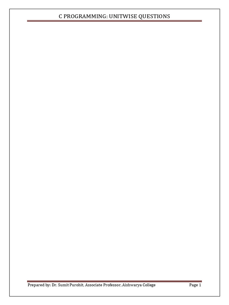 Bca 1ST Semester Unit Wise Questions | PDF | Pointer (Computer Programming) | C (Programming ...