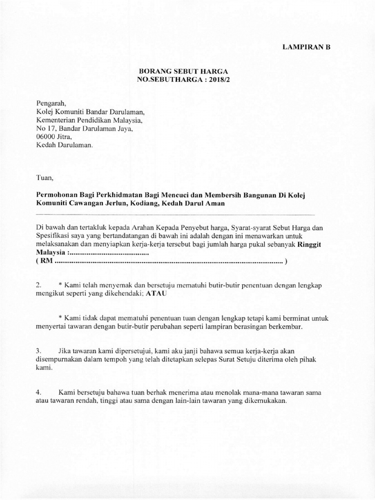 Lampiran Sebutharga | PDF