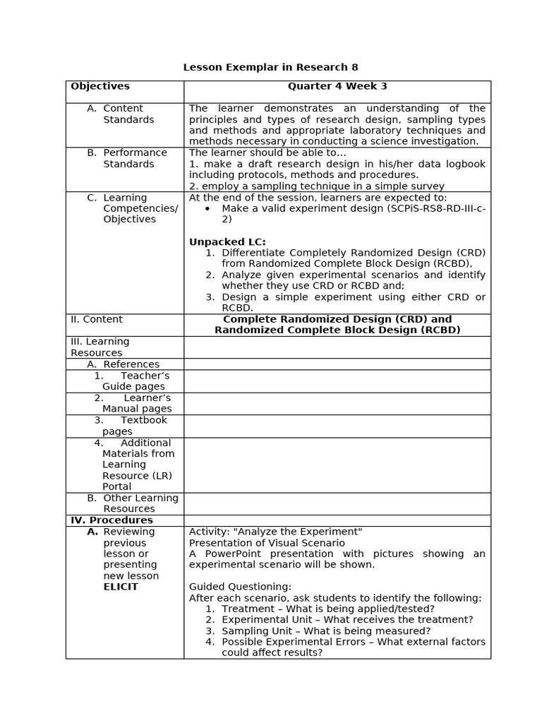 Lesson-Exemplar-in-Research 8 COT I - CRD vs. RCBD | PDF | Experiment ...