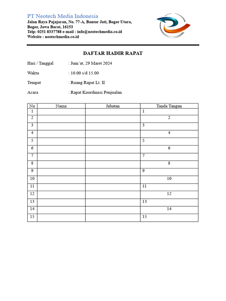 Daftar Hadir Rapat | PDF