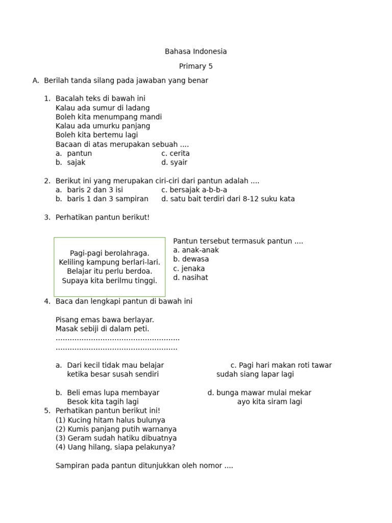 Ciri dan Contoh Pantun untuk Anak | PDF