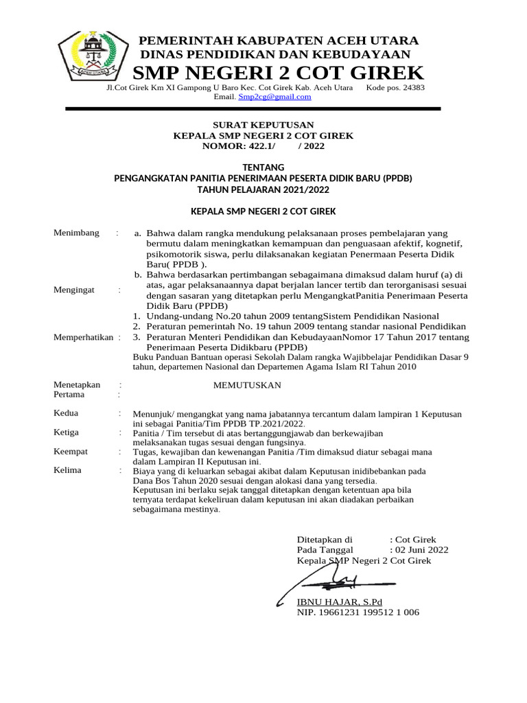 SK PPDB 2020-2021 - WWW - Dapodik.co - Id | PDF