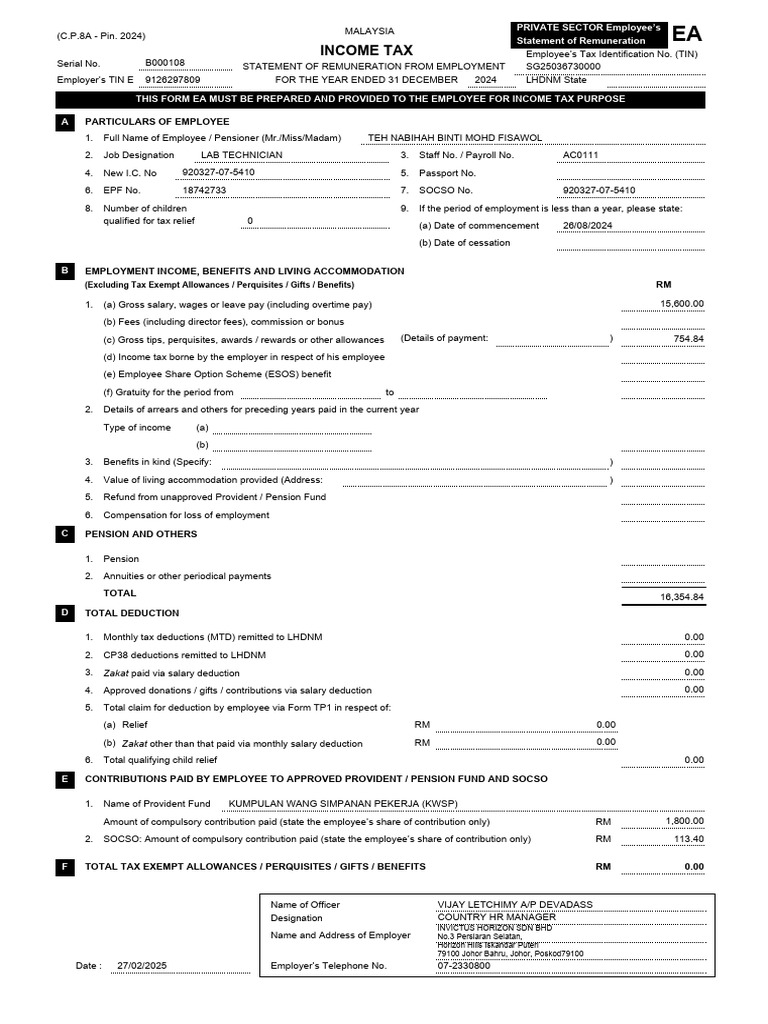 AC0111 - CP8A (EA Form) - 2024 | PDF | Employee Benefits | Employment