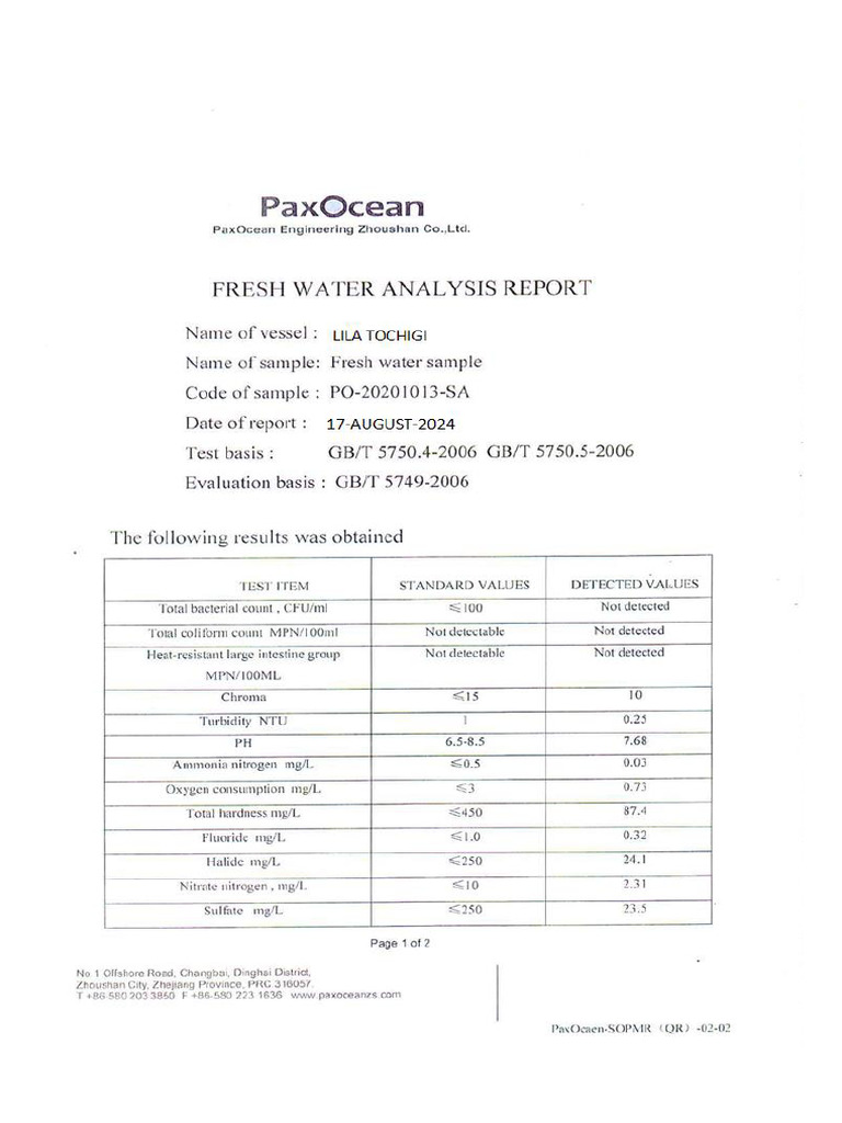 55.FRESH WATER ANALYSIS | PDF