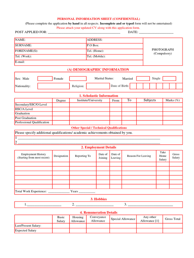 Personal Information Sheet (PIS) | PDF