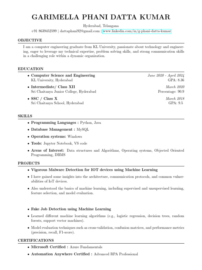Garimella_Phani_Datta_Kumar_Resume | PDF Garimella_Phani_Datta_Kumar_Resume | PDF