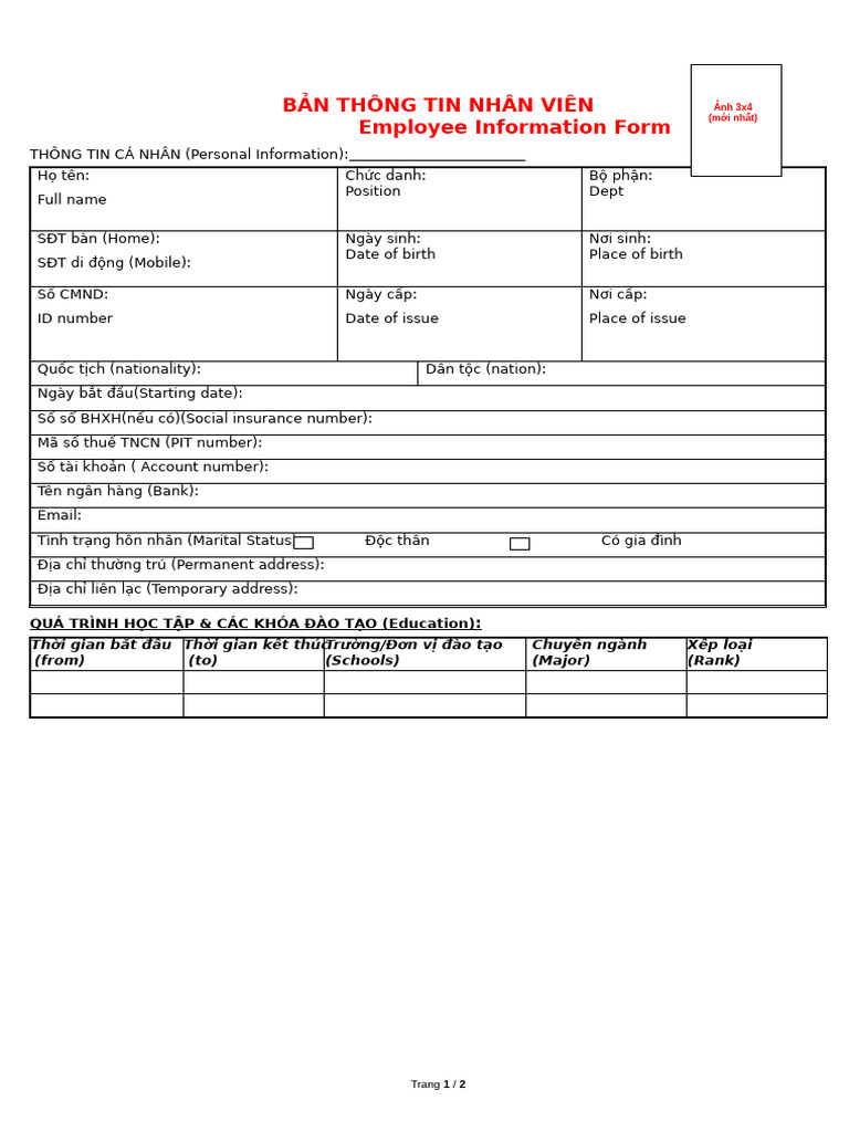 Ban Thong Tin Nhan Vien | PDF