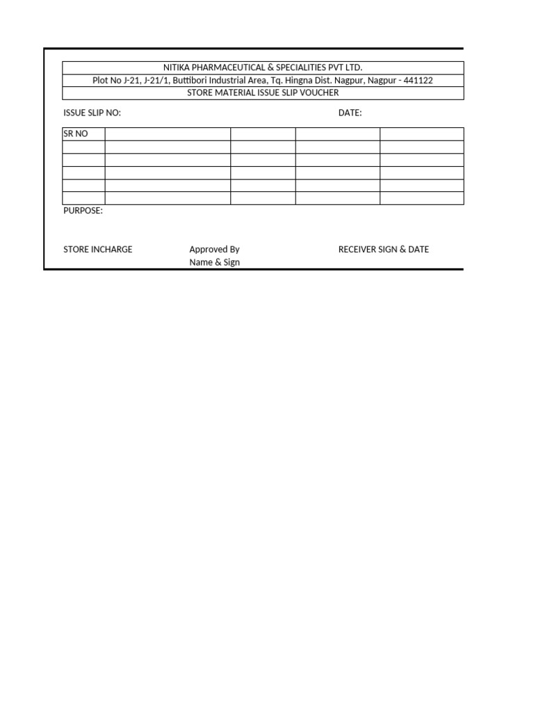 Store Material Issue Slip Template | PDF