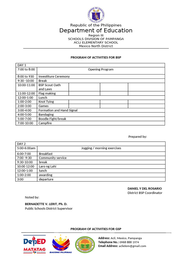 District BSP-GSP-Program-Activities - A | PDF | Cuisine | Philippines