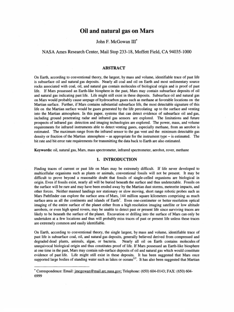 Mars Oil and Gas: Signs of Past Life | PDF | Mars | Life On Mars