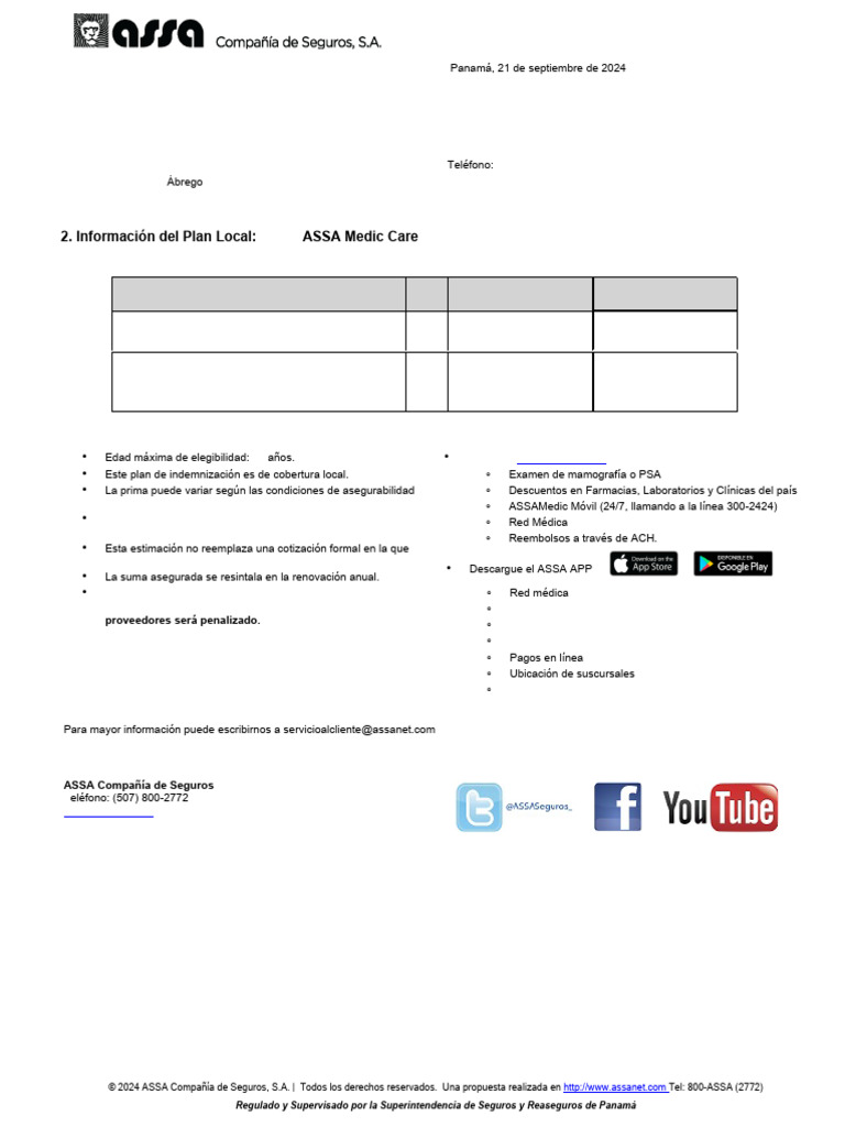 Plan de Salud Individual ASSA Panamá | PDF | Hospital | Seguro