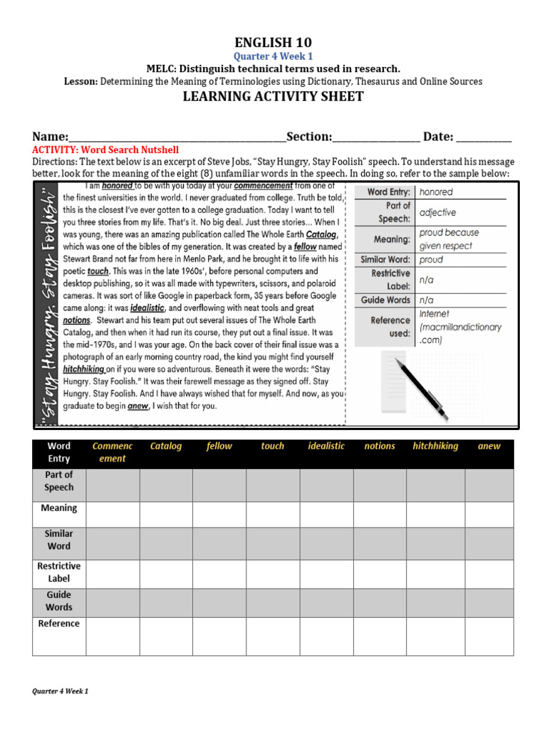 English 10: Name: - Section: - Date | PDF