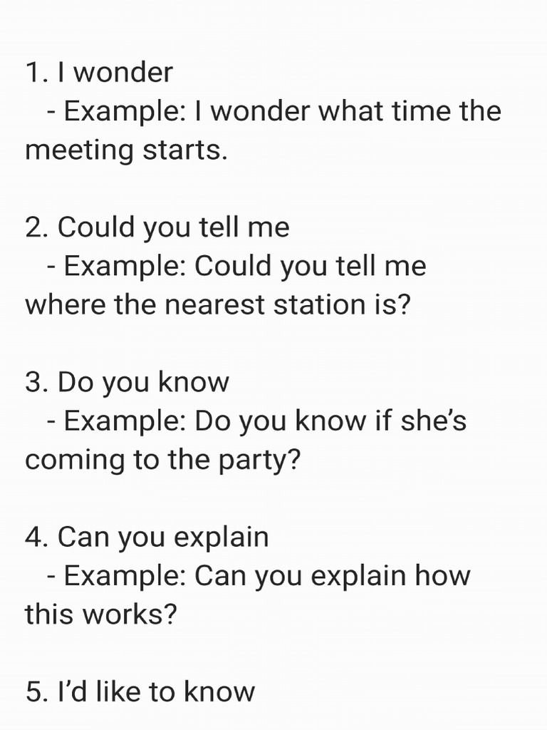 List of Introductory Phrases Indirect Questions | PDF