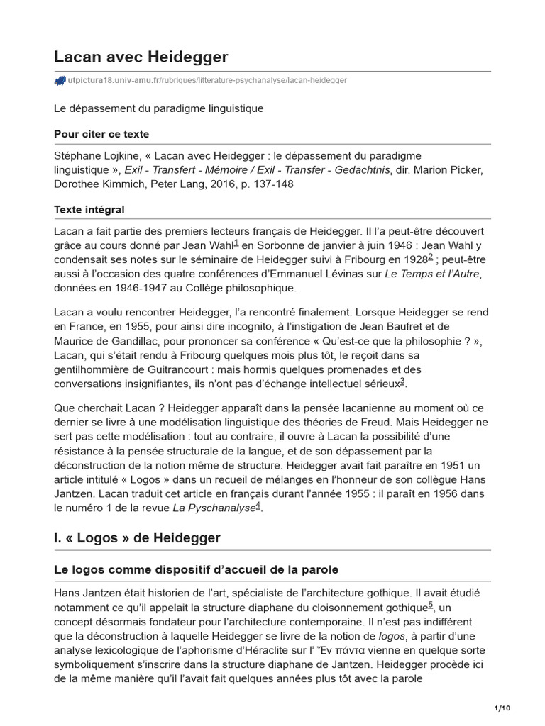 Lacan Avec Heidegger | PDF | Jacques Lacan | Martin Heidegger