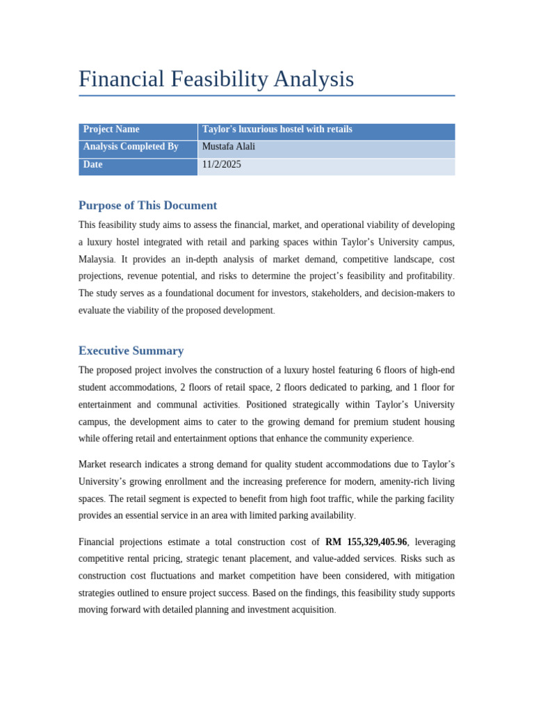Financial Feasibility Analysis Template | PDF | Feasibility Study | Pricing