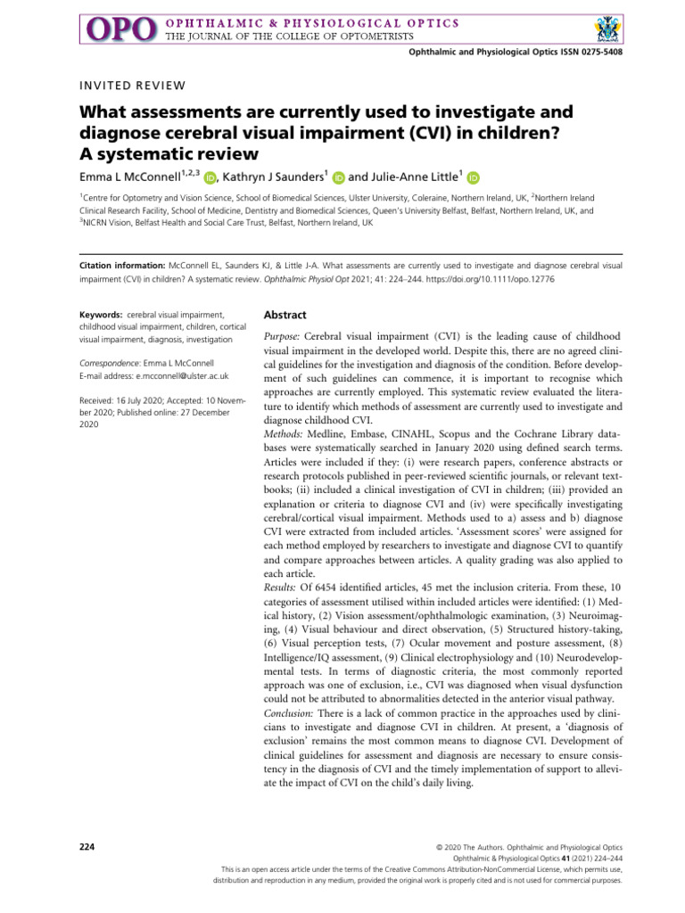 Cerebral Visual Impairment | PDF | Systematic Review | Stroke