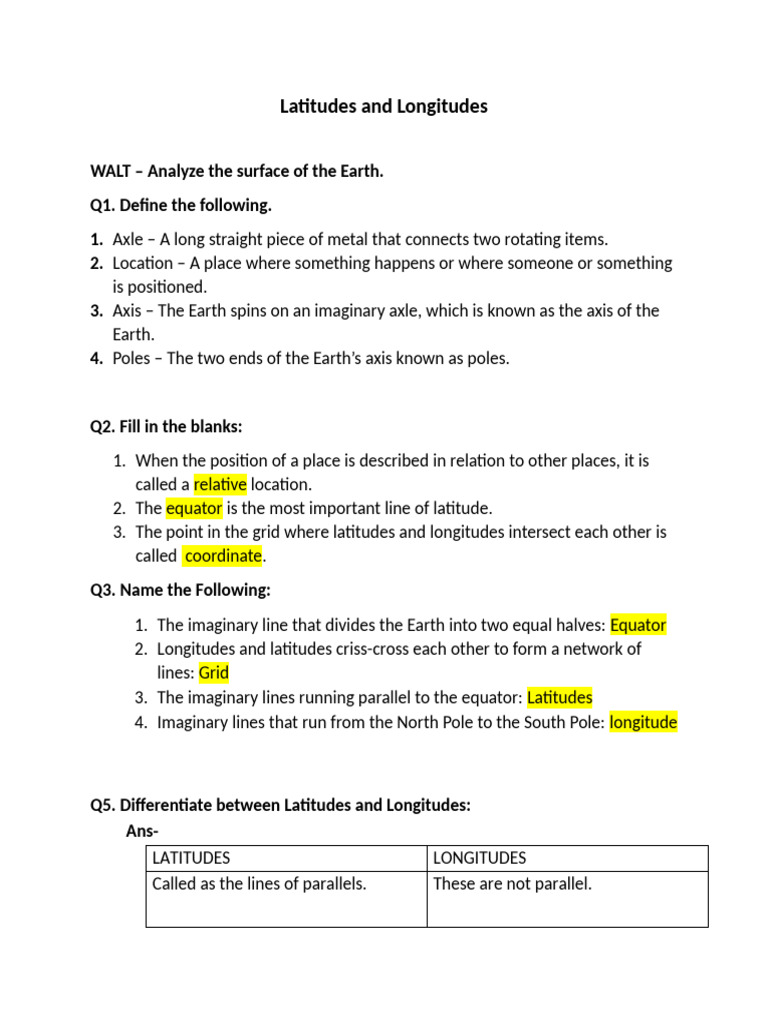 Understanding Earth's Latitudes and Longitudes | PDF