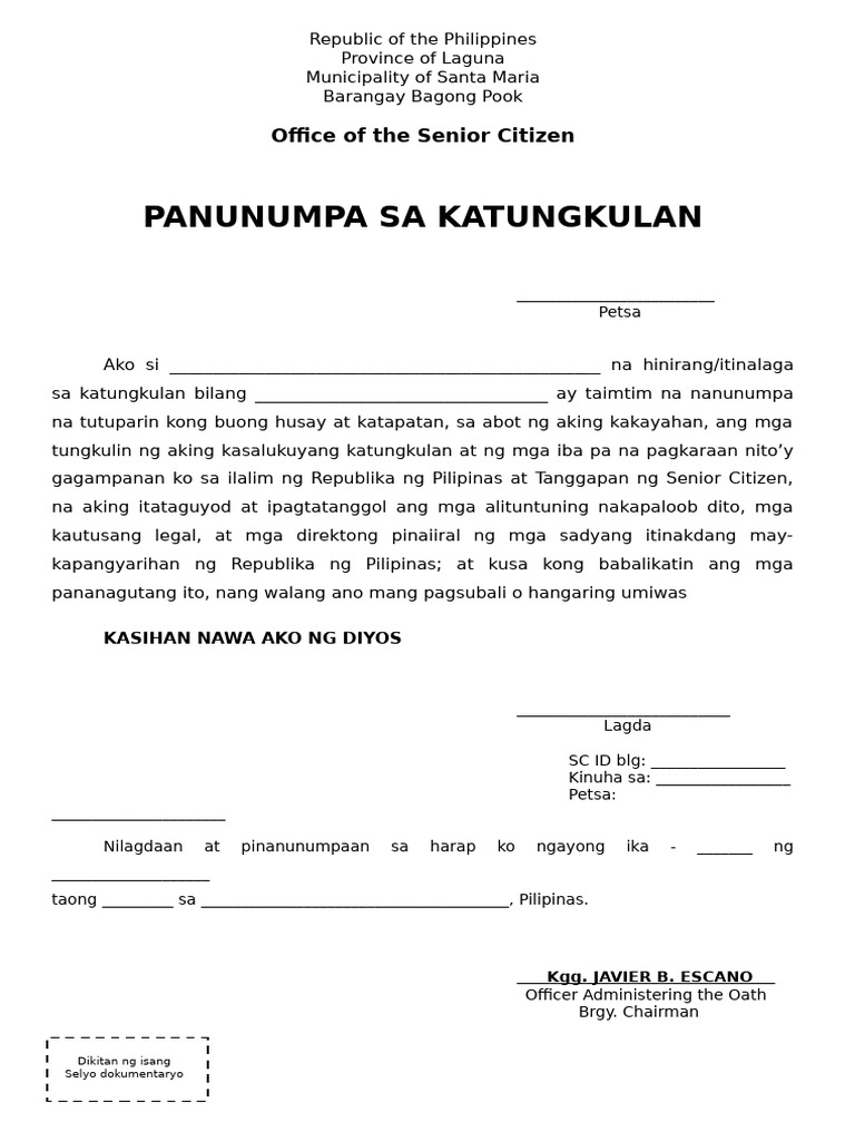Panunumpa Sa Katungkulan Senior | PDF