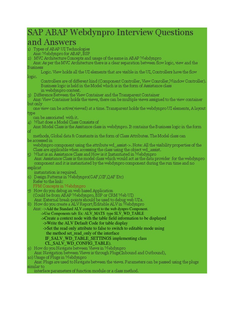 ABAP Webdynpro Interview Prep | PDF | Model–View–Controller | Class (Computer Programming)