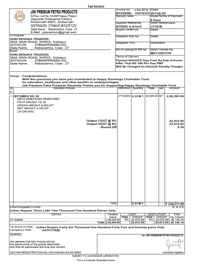 Invoice for Petro Products | PDF | Taxation | Government Finances