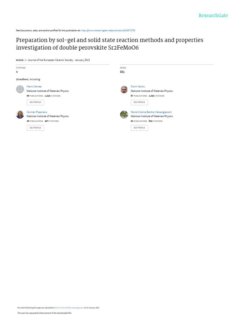 Preparation by Sol-Gel and Solid State Reaction Methods and Properties ...