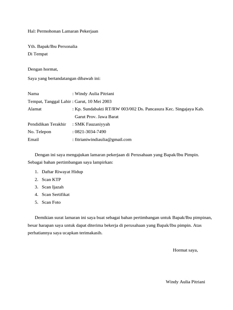Windy Lamaran Kerja | PDF