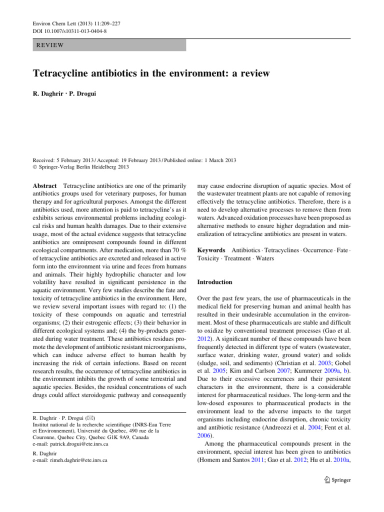 Tetracycline Antibiotics in The Environment A Review | PDF | Titanium ...