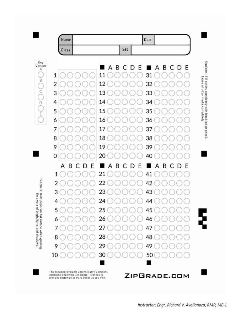 Algebra Answer Sheet | PDF