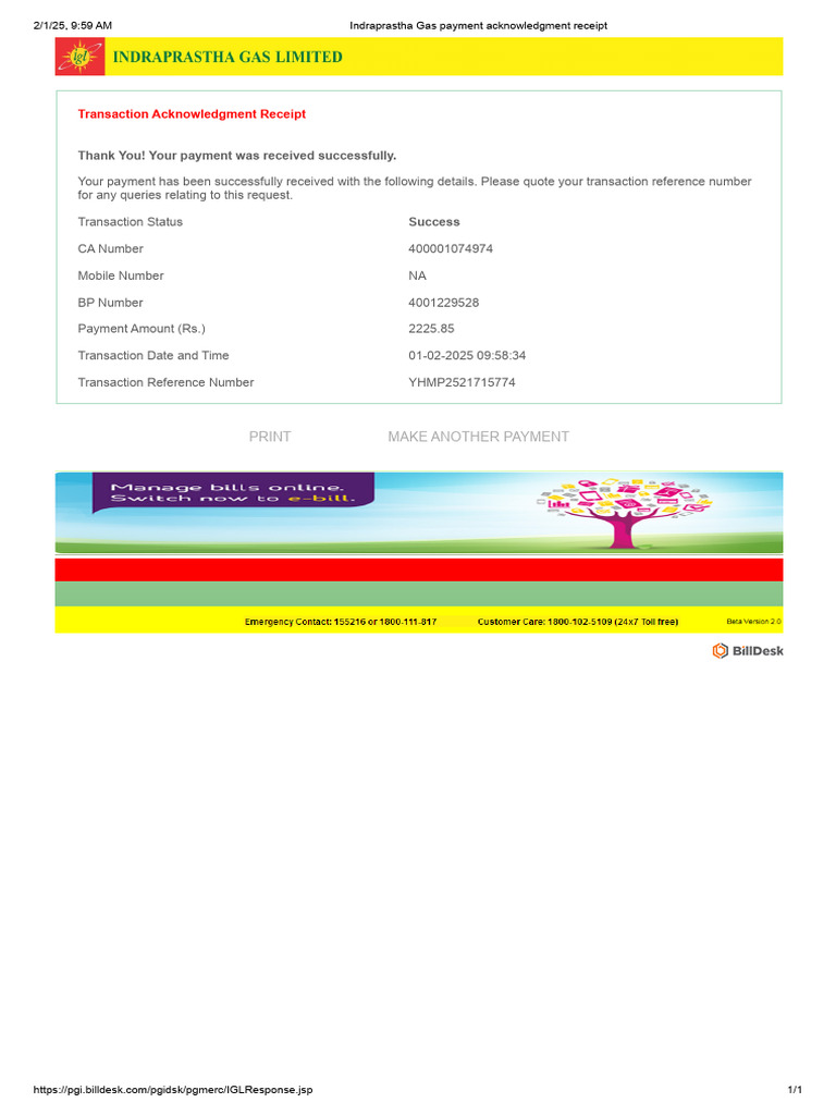Indraprastha Gas Payment Receipt | PDF