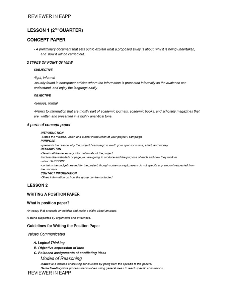 EAPP Concept and Position Paper Guide | PDF | Argument | Evidence