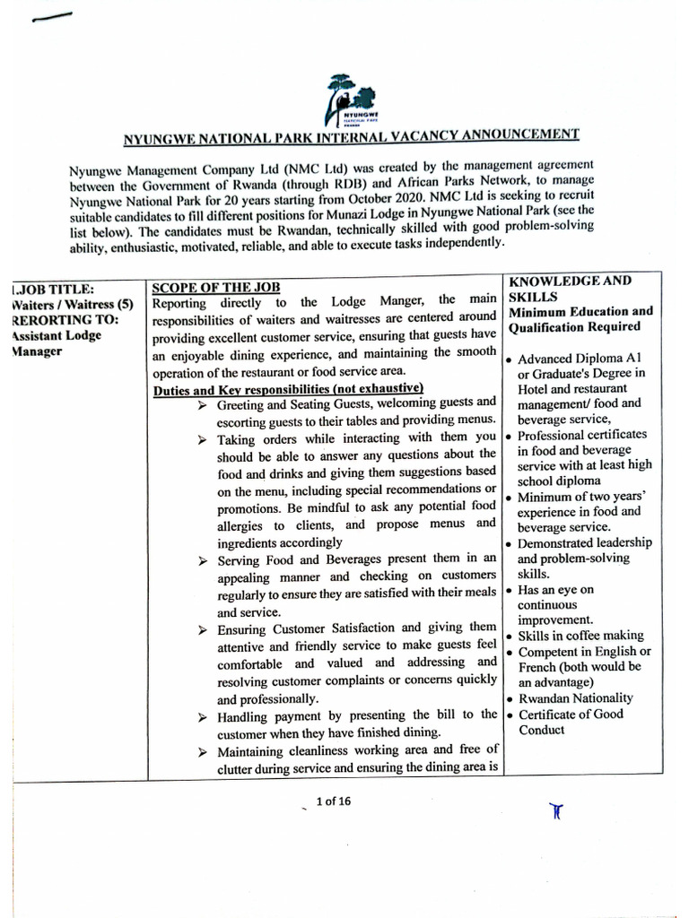 Nyungwe National Park Job | PDF