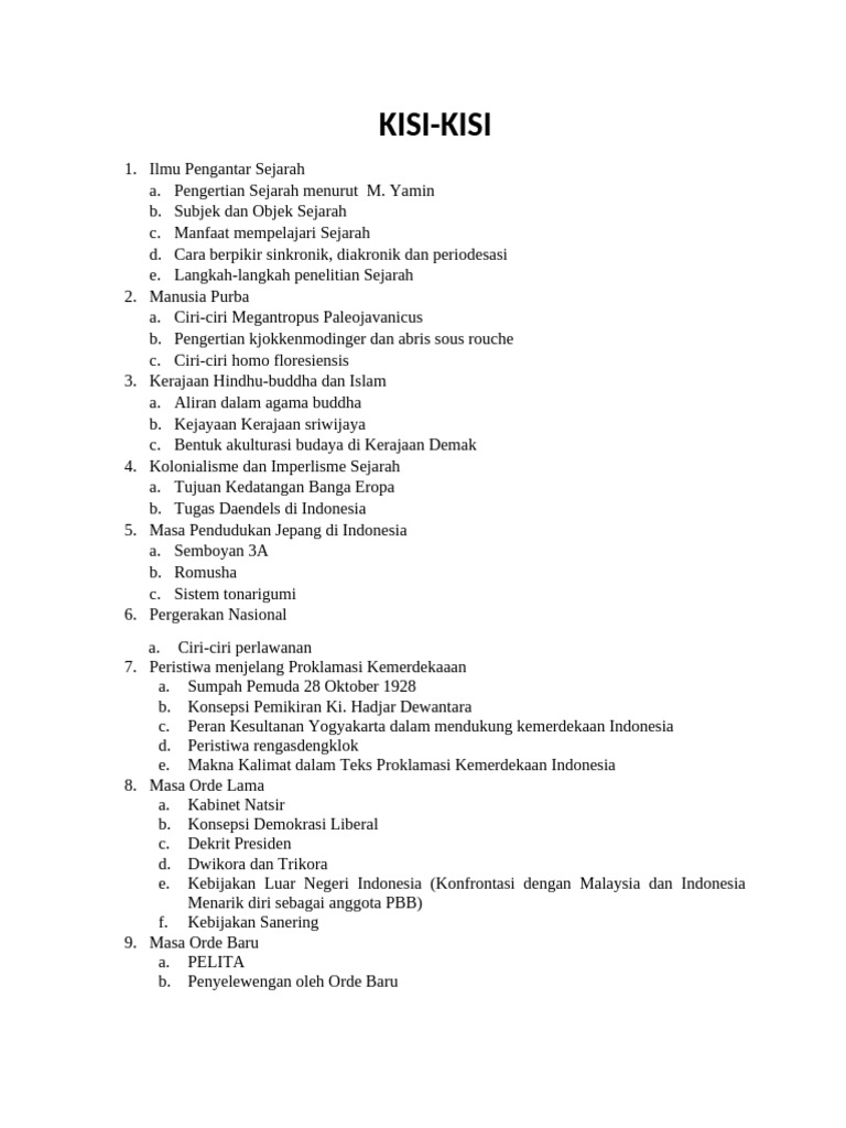 Kisi-Kisi Sejarah | PDF