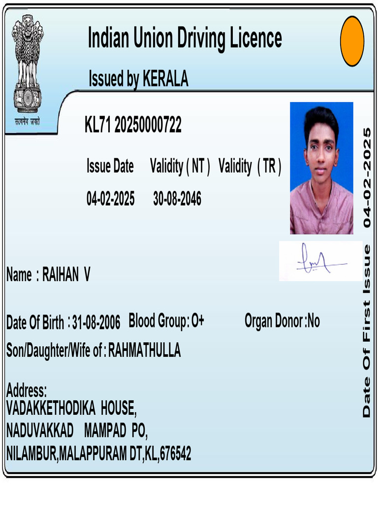 Indian Union Driving Licence Details | PDF