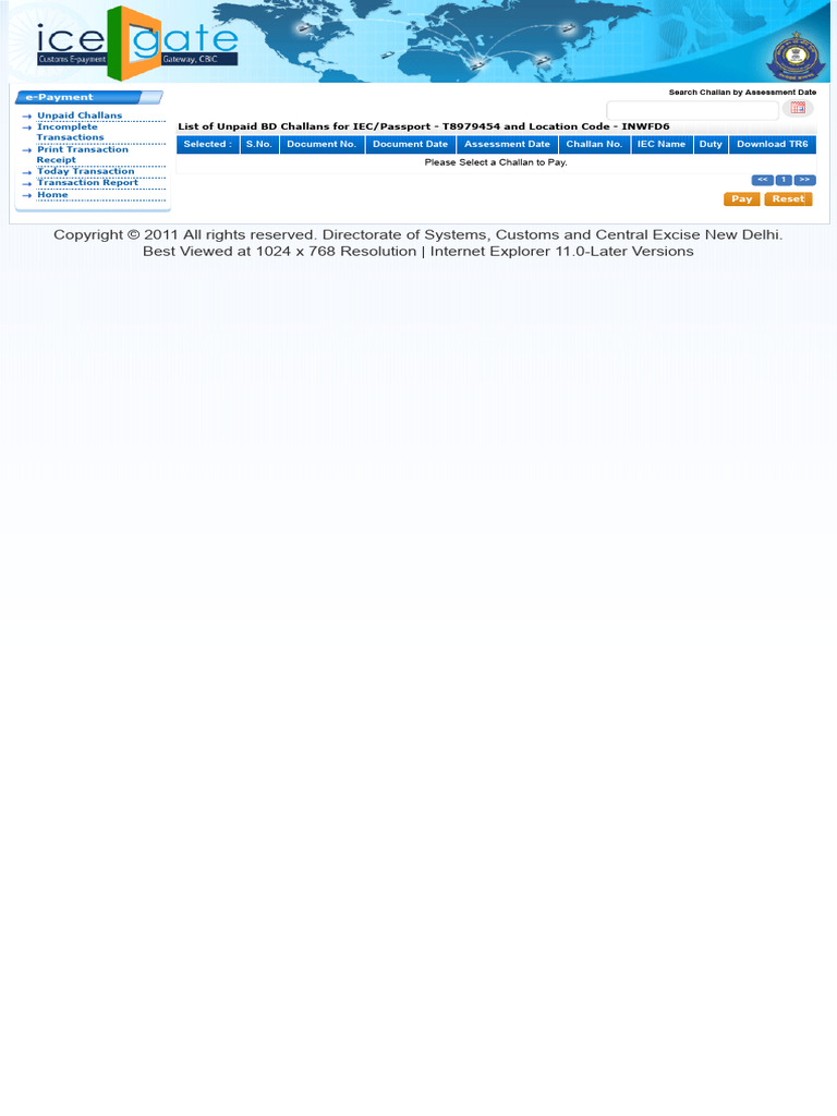 Icegate . E-payment | PDF