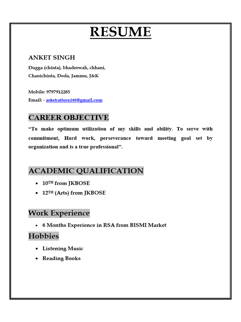 Anket Singh's Resume and Career Objective | PDF