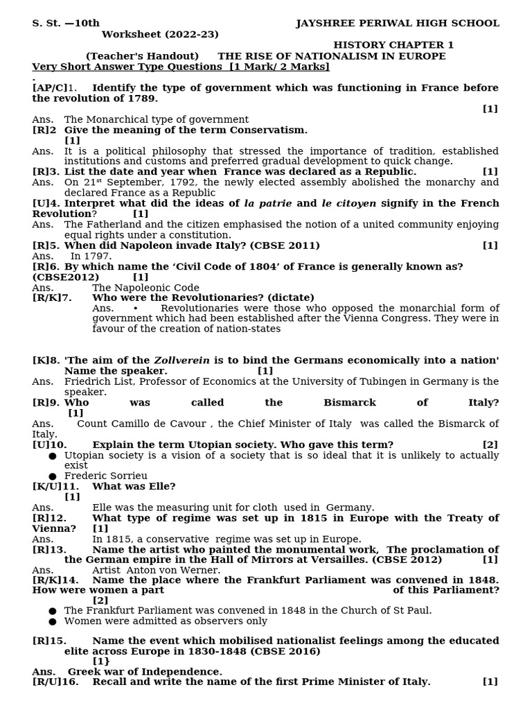 Rise of Nationalism in Europe Worksheet | PDF | Prussia | Romanticism