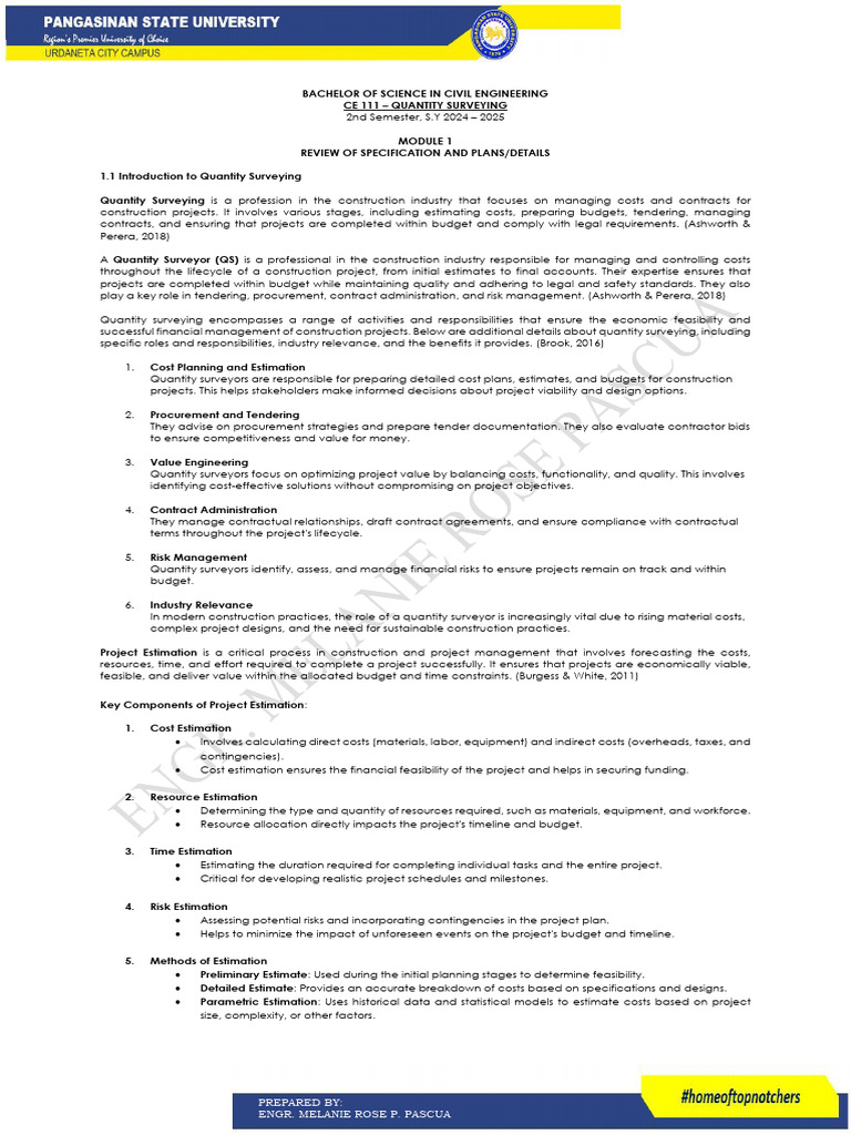 CE 111 MODULE 1 Review of Specification and Plans | PDF | Specification (Technical Standard ...