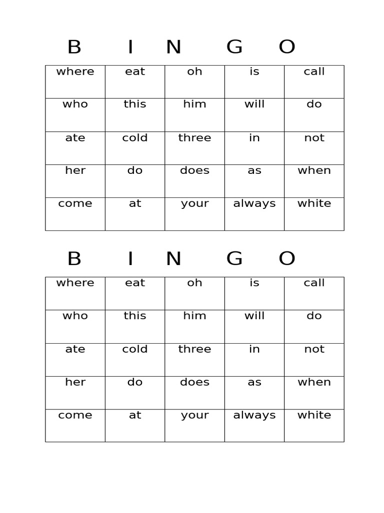 Sight Word Bingo | PDF